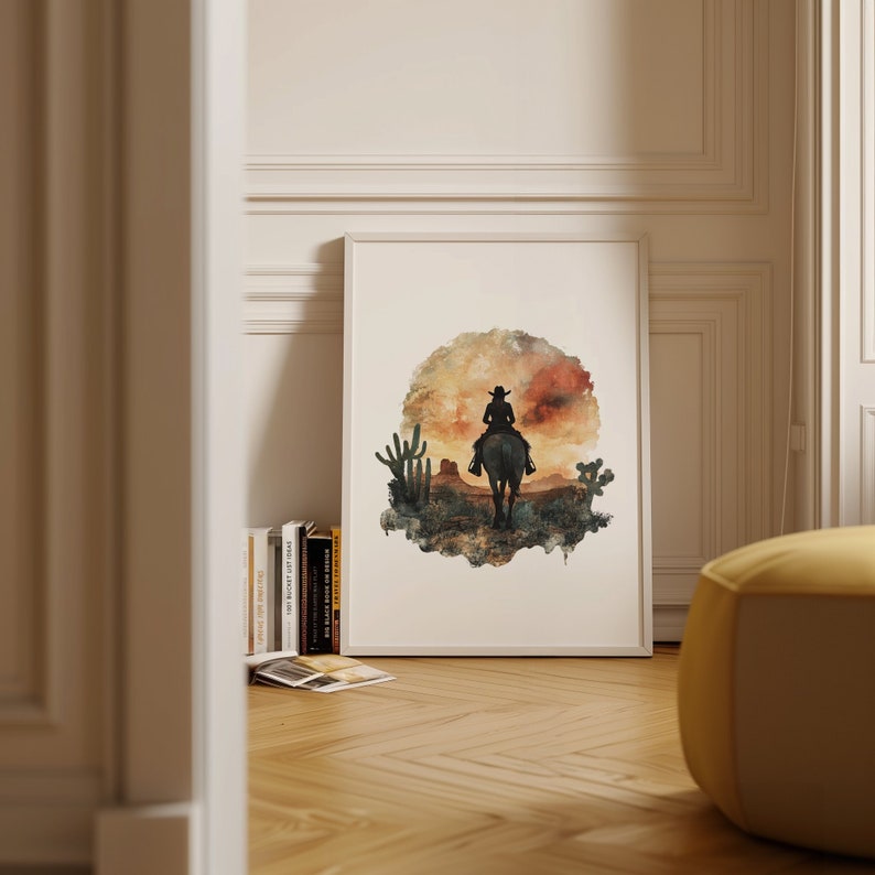 Cowboy Sunset Desert Art Print: Southwestern Illustration (digital ...