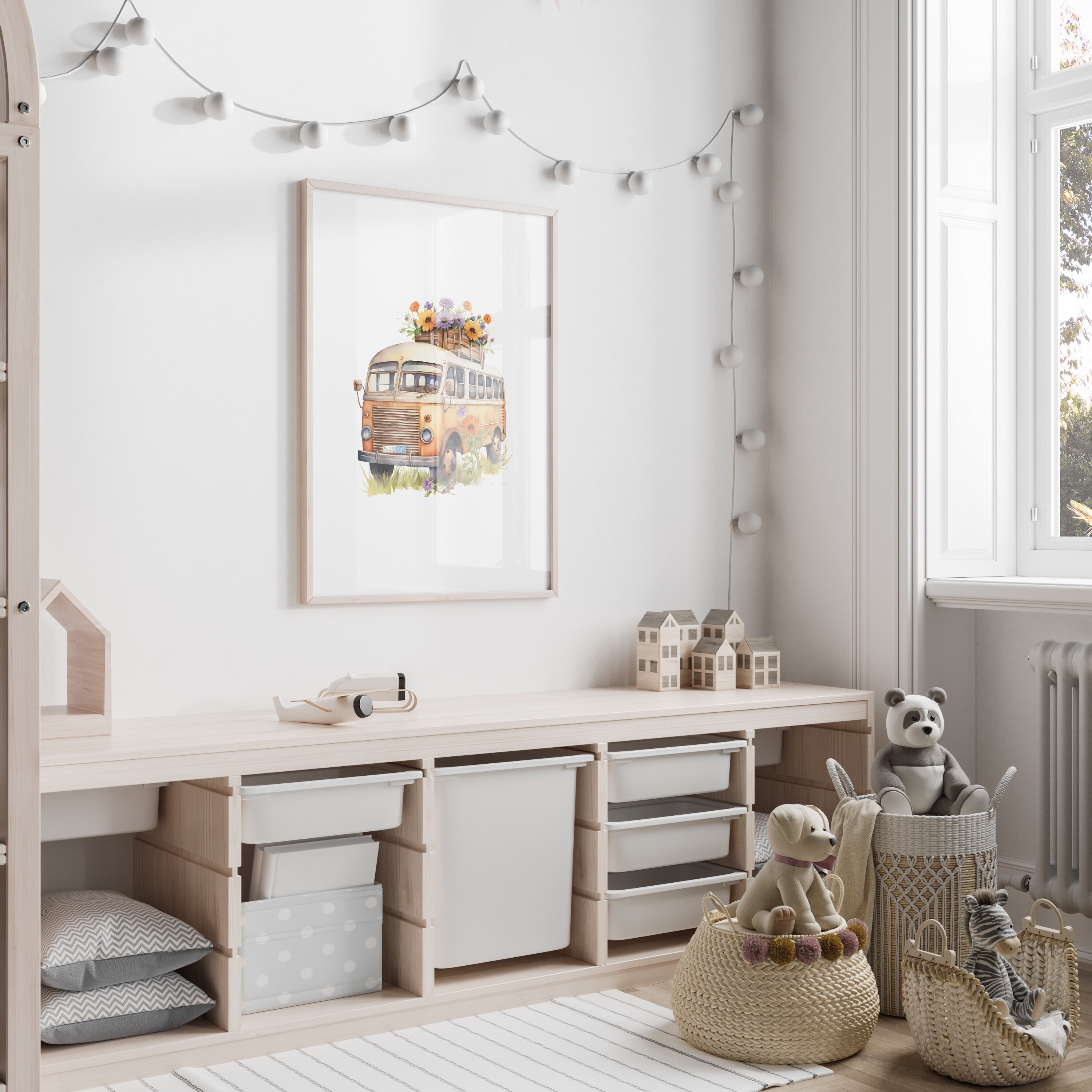 School Bus Nursery Print: Whimsical Construction Art (digital Download ...