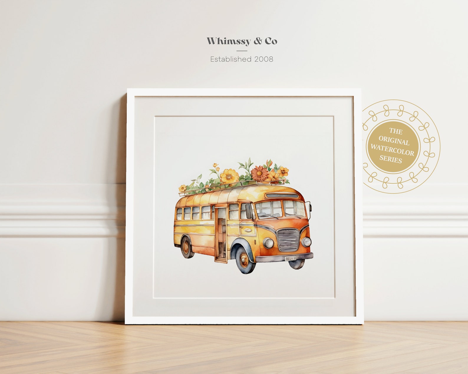 Classroom Art Nursery Decor School Bus Flower Print Vintage Bus Digital ...