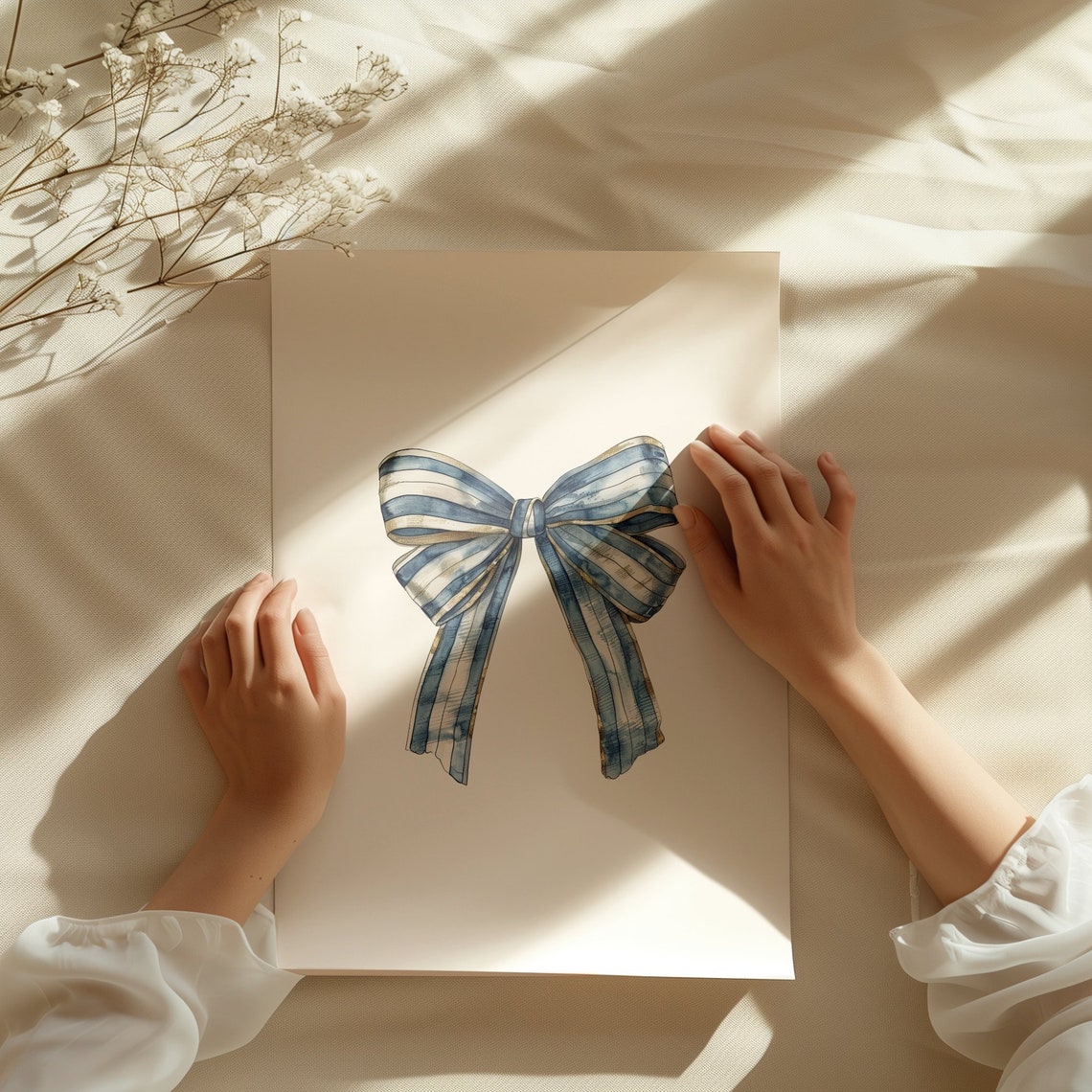 Vintage Blue Tartan Bow Digital Print, Classic Plaid Bow Wall Art ...