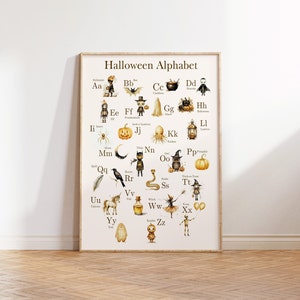 Halloween Alphabet Poster Watercolor Illustrations Fall Decor ...