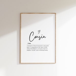 Cousin Definition Print, Friendship Quote, Family Love Wall Art ...