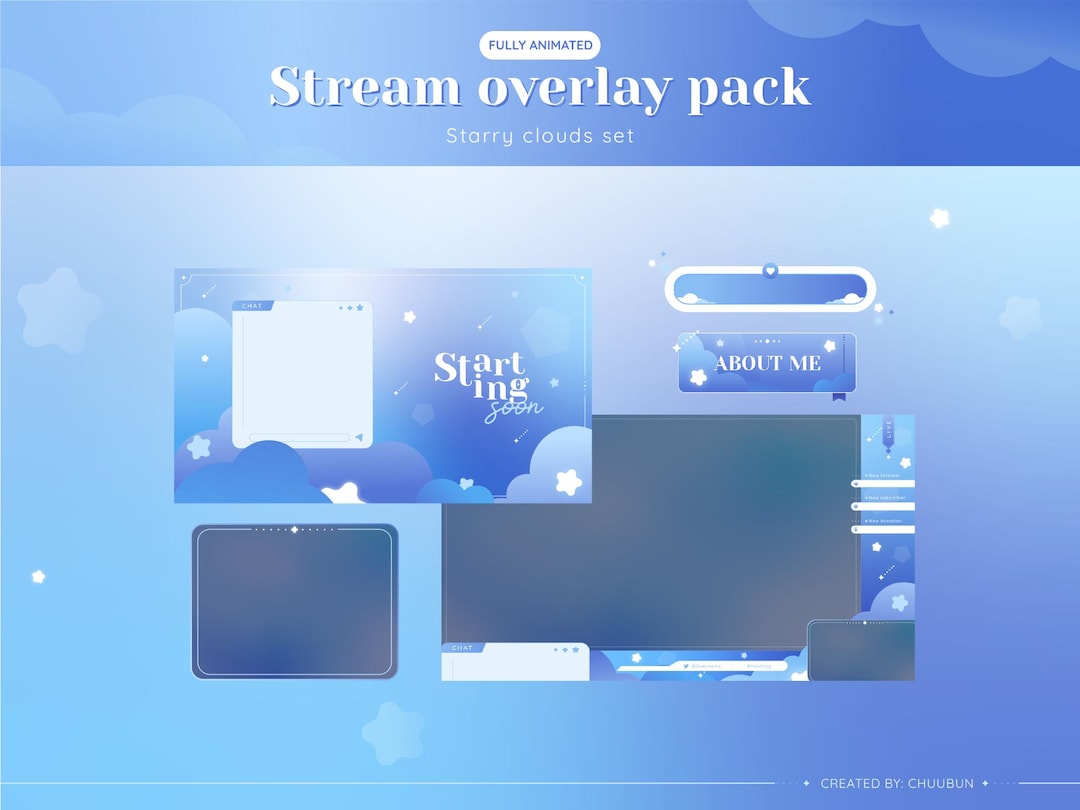 ANIMATED Blue Starry Clouds Stream Pack | Blue Sky Stream Overlay ...