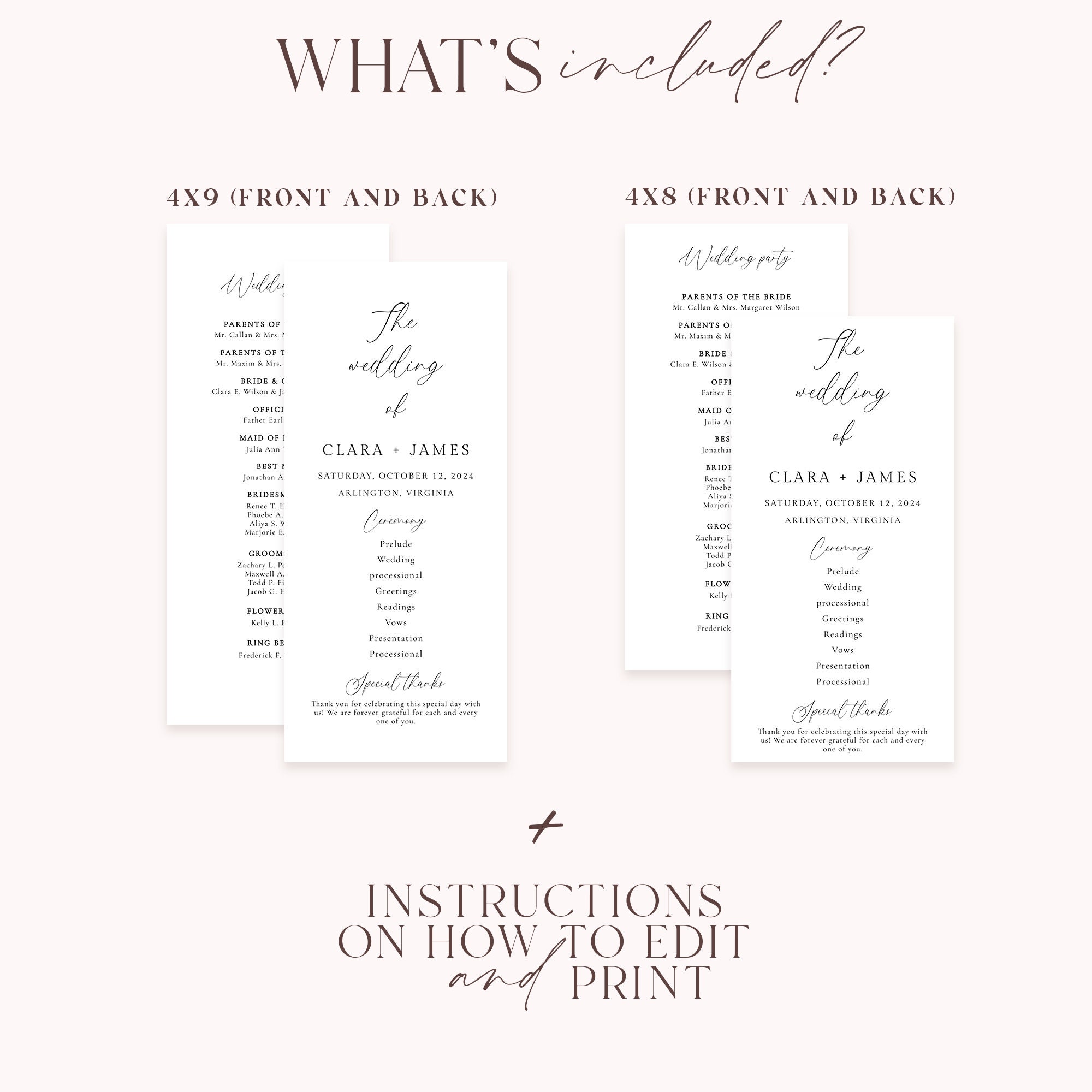 Modern Wedding Program Template, Editable Template, Order of Service ...