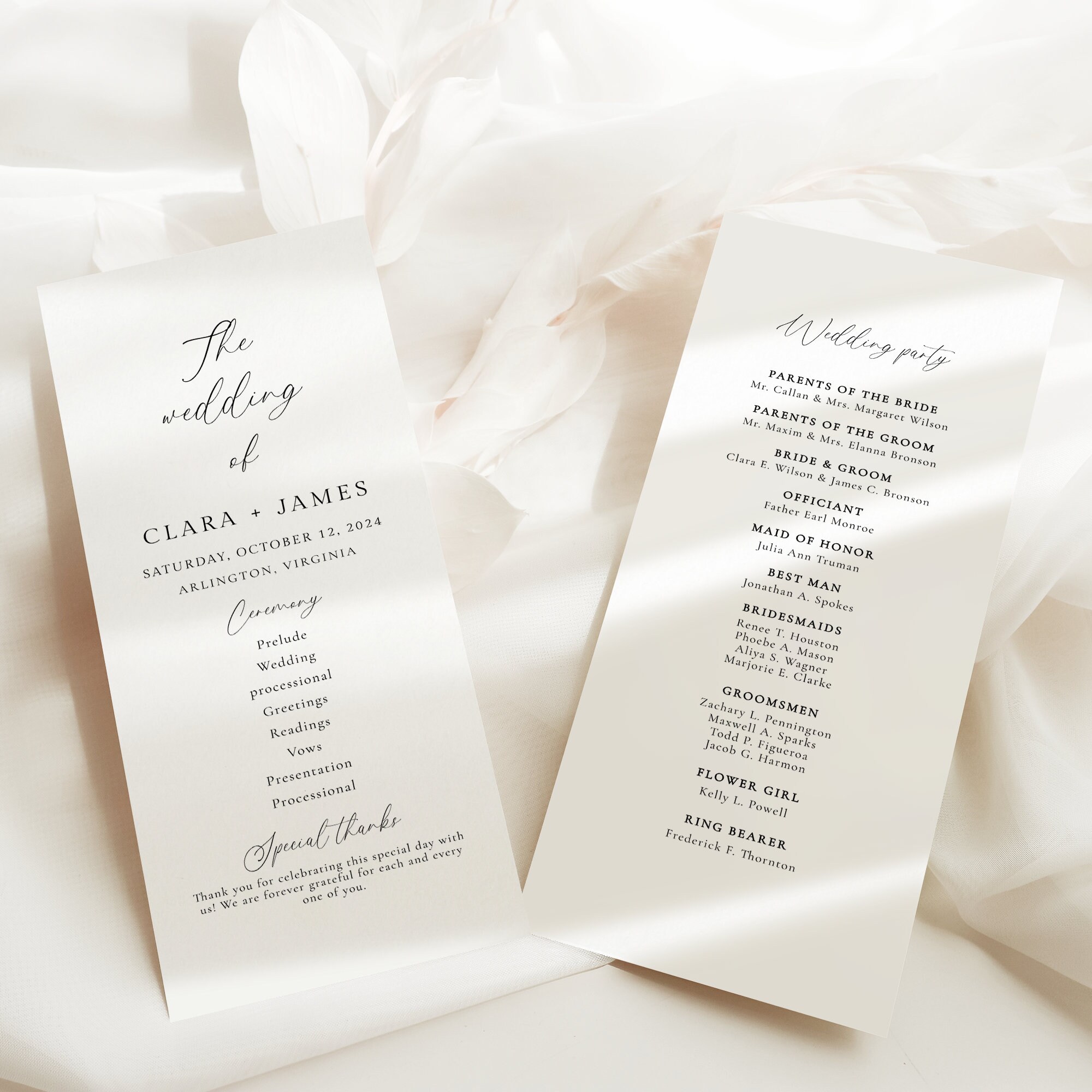 Modern Wedding Program Template, Editable Template, Order of Service ...