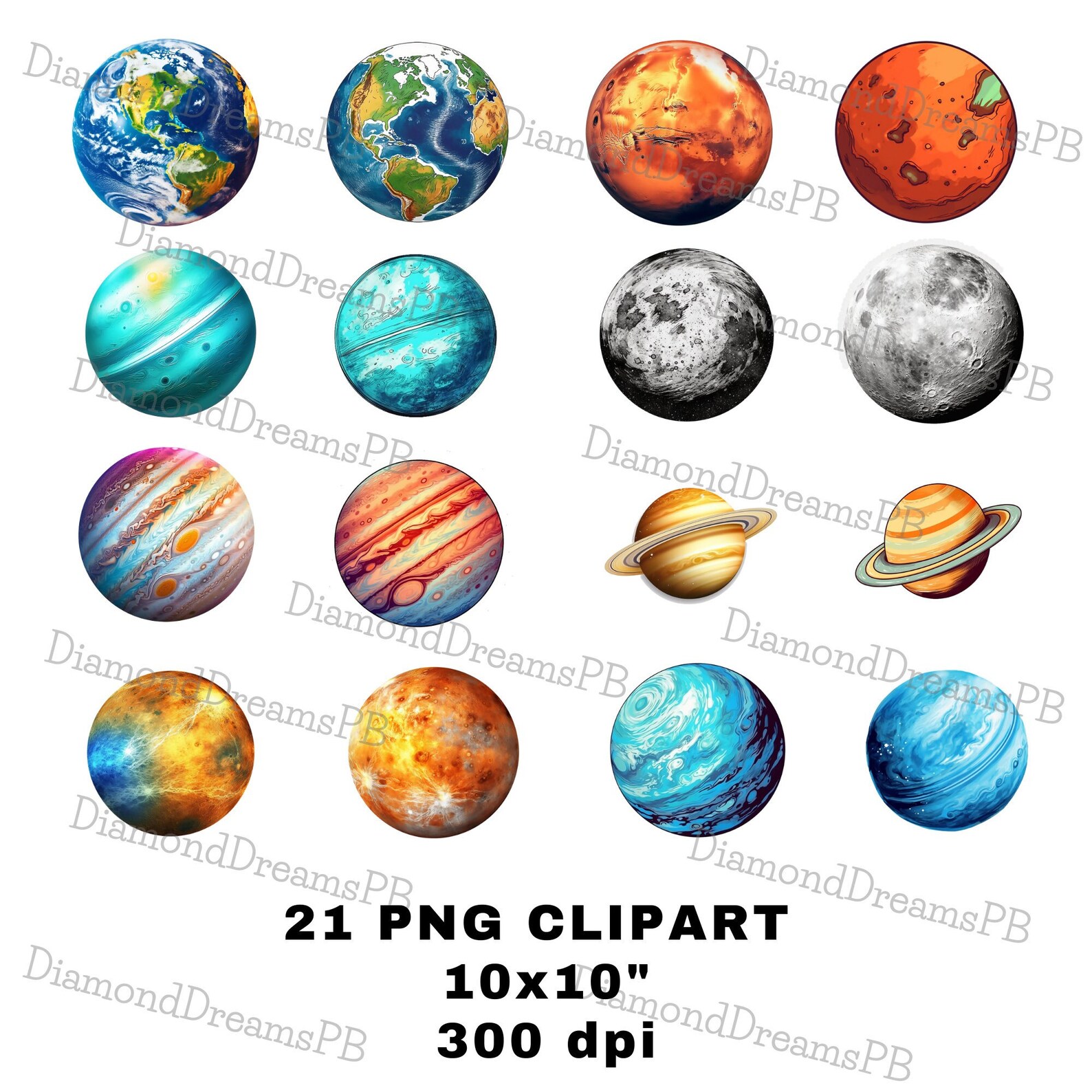 21 Watercolor Planets Clipart, Solar System Clip Art, Graphics, Earth ...