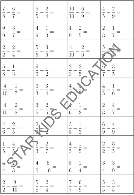 20 Printable Fraction Subtraction With Uncommon Denominator Worksheet ...