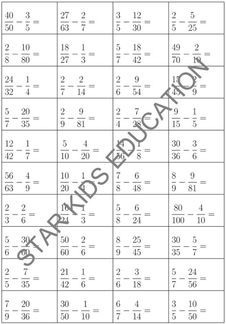 20 Printable Fraction Subtraction With Equivalent Fractions Worksheet ...