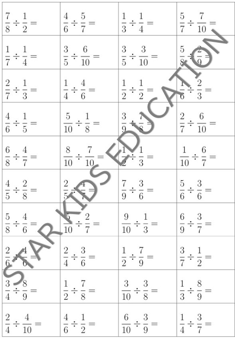 20 Printable Fraction Division Worksheet Bundles With Answers 800 ...