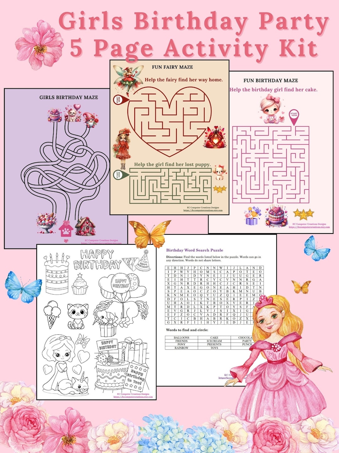 Birthday Girl Activity Kit-girl's Party-fun Activity Sheets-instant ...