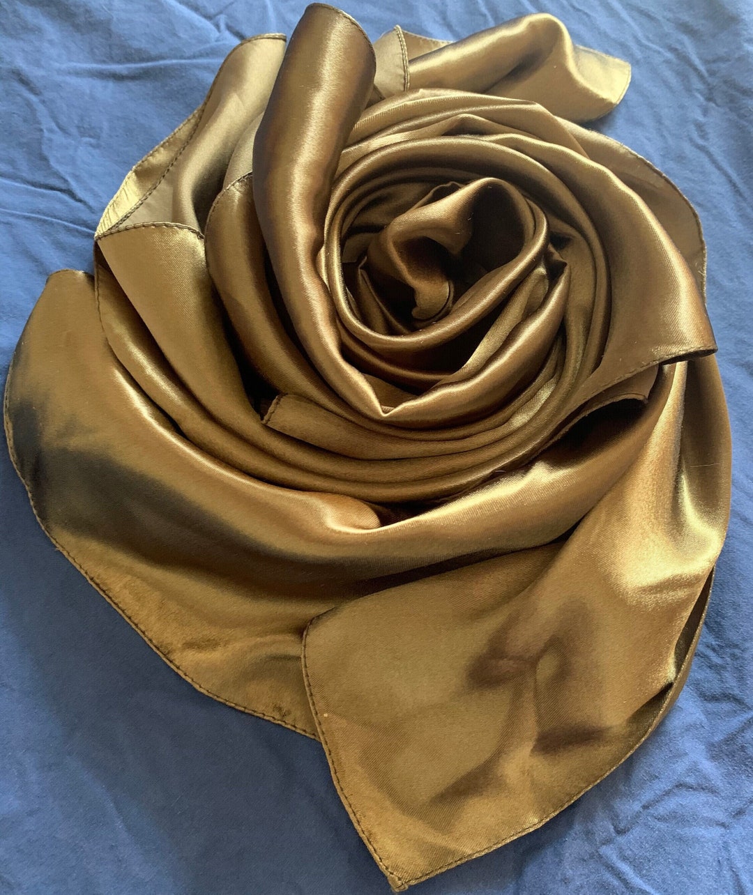 Vintage Hand Sewn Green Satin Glossy Scarf Night Out Summer Style ...