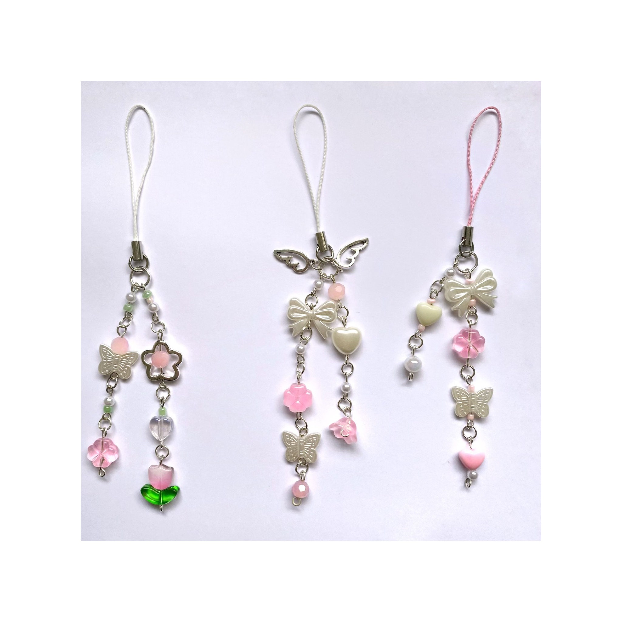 Phone Charm Beaded Keychain Kpop Collect Book Keyring, Aesthetic Phone ...