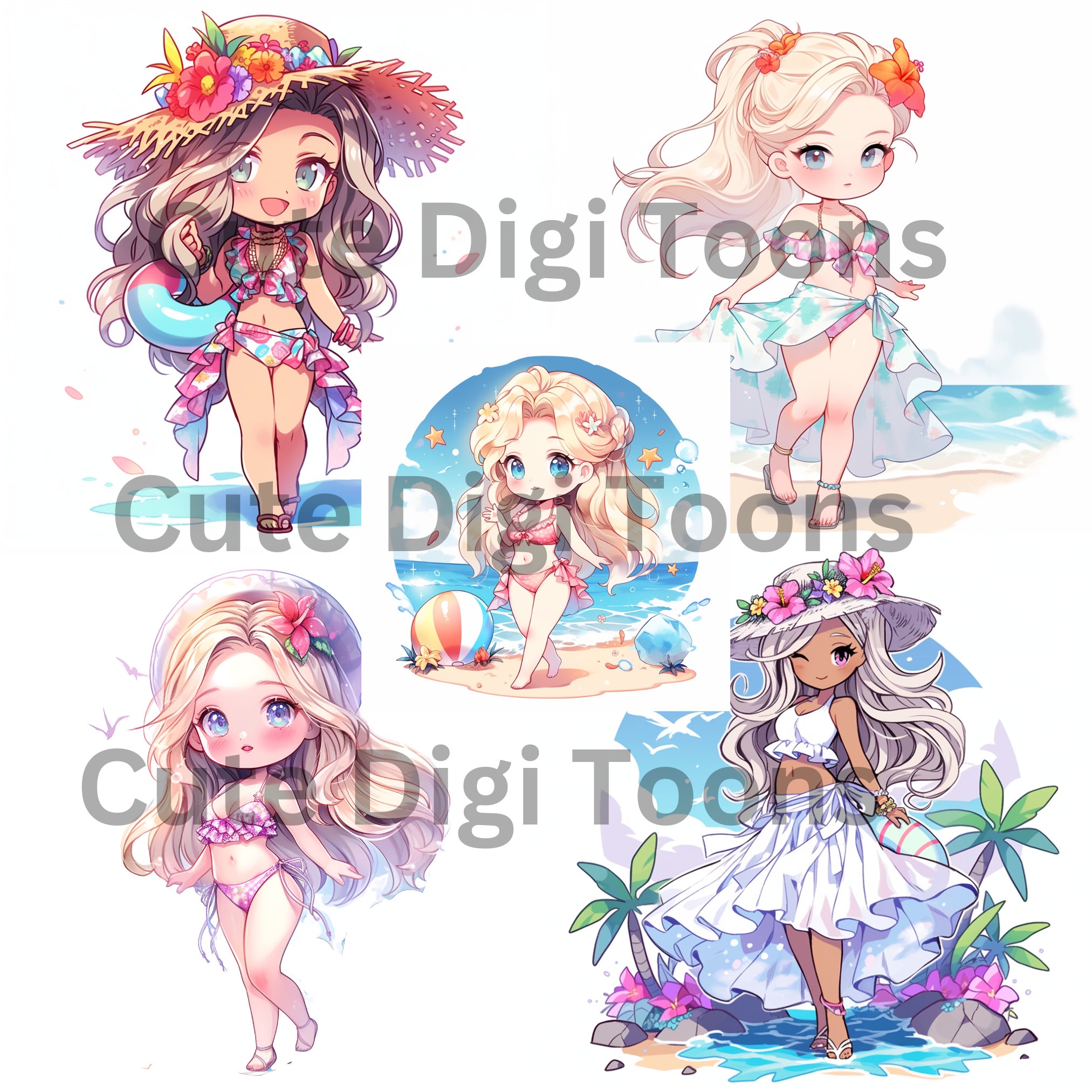 20 Sun-kissed Beach Girls Clipart - Fun in the Sun! Digital Download ...