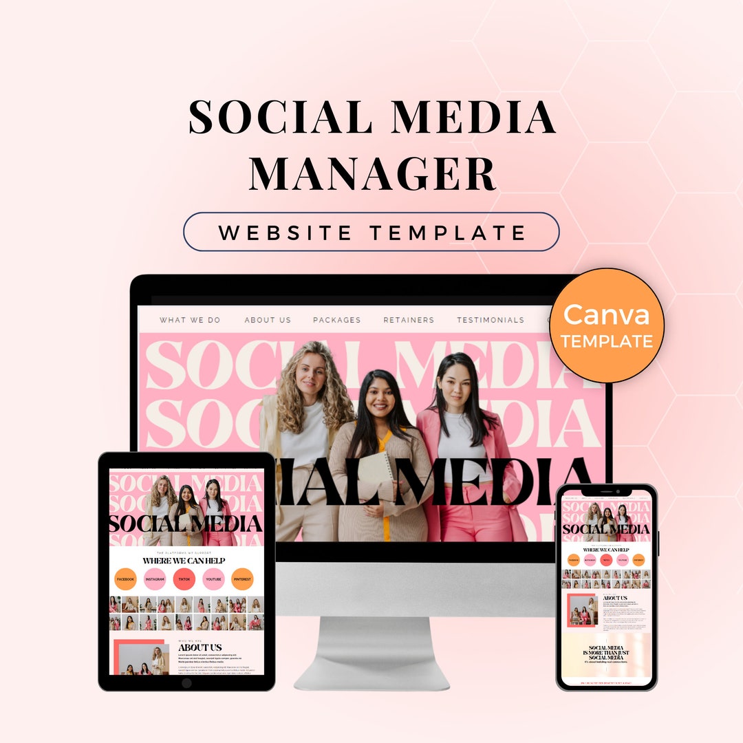 Website Template Canva Social Media Manager Landing Page Template SMM ...