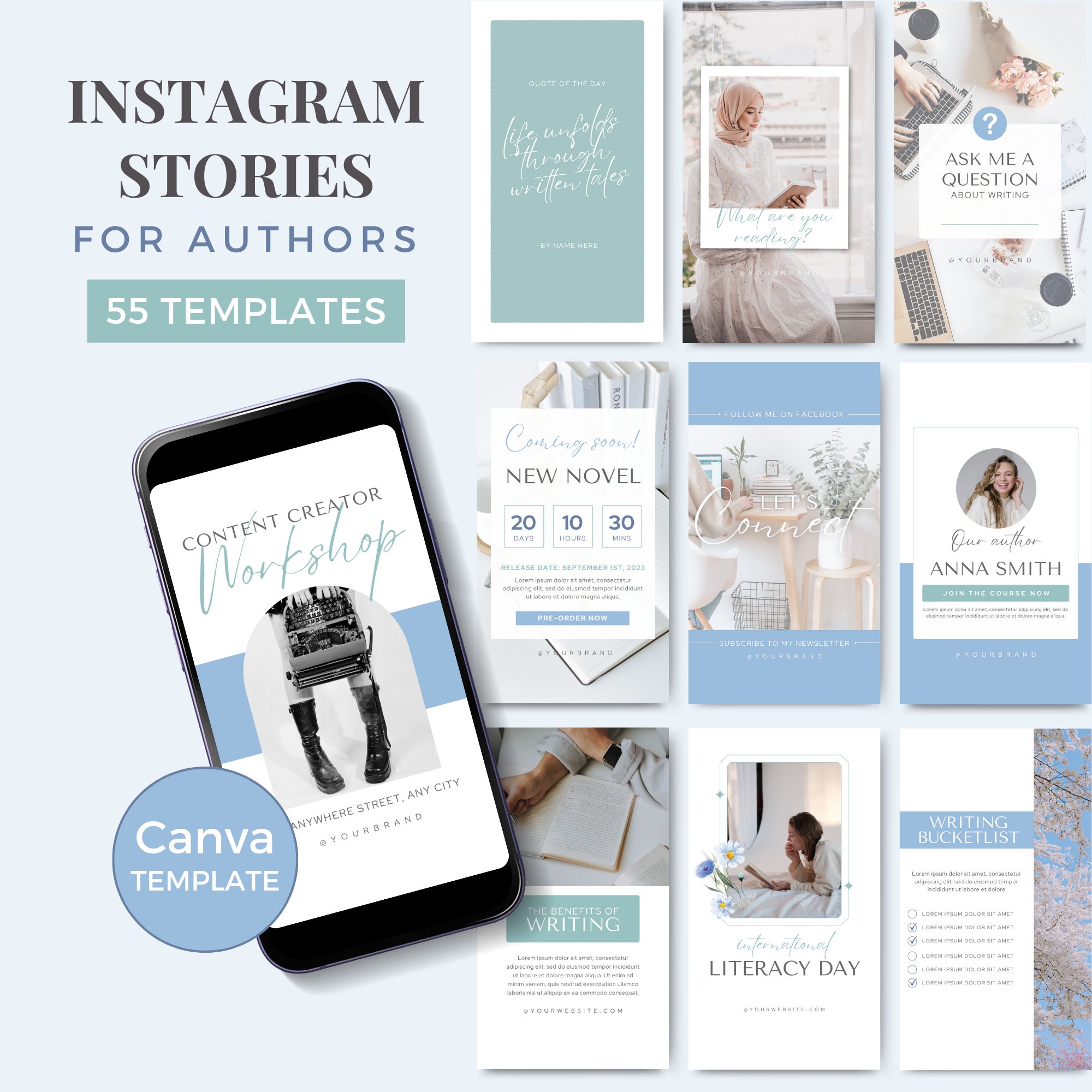 Author Instagram Posts Canva Template Writers Social Media Stories ...
