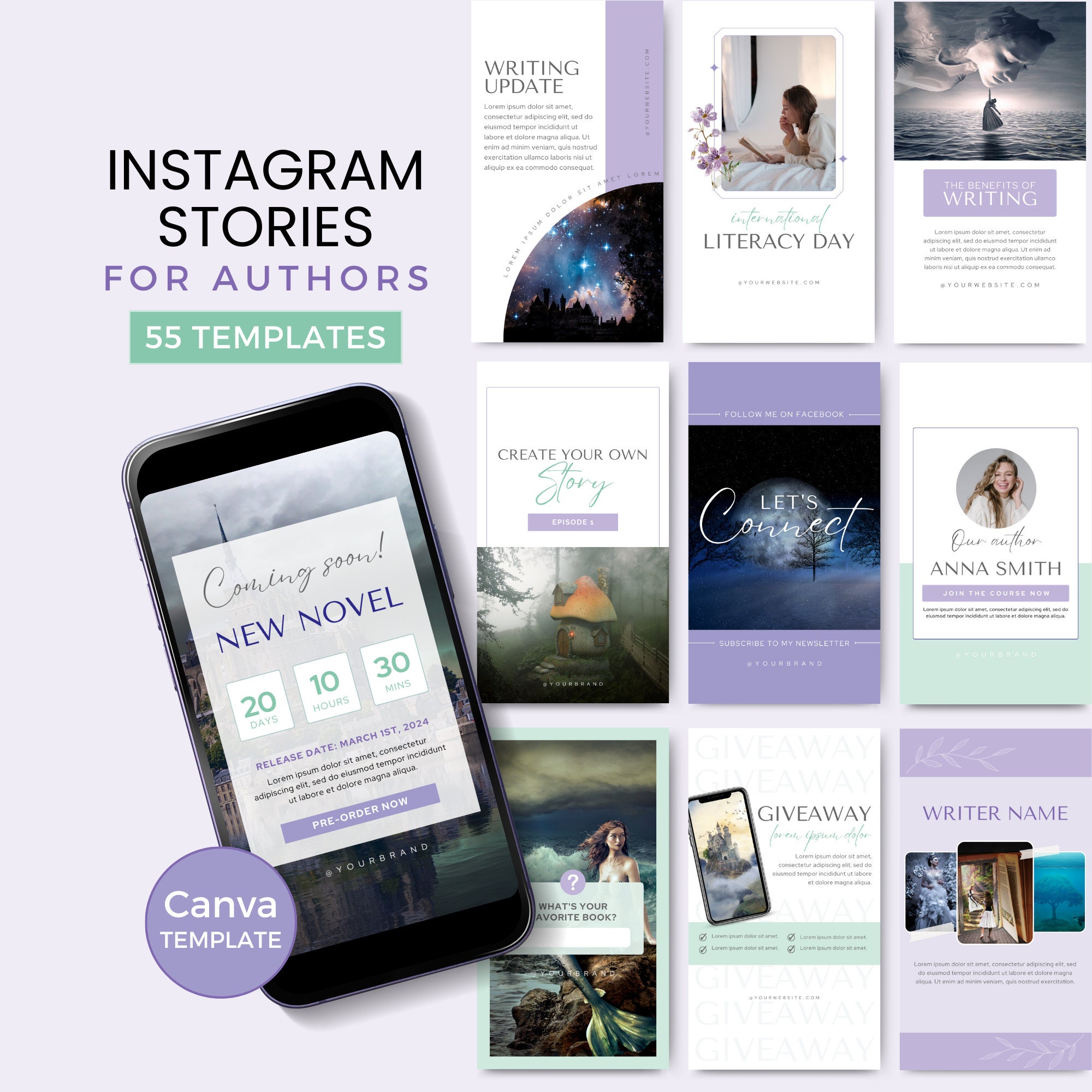 Author Instagram Posts Canva Template Writers Social Media Stories ...