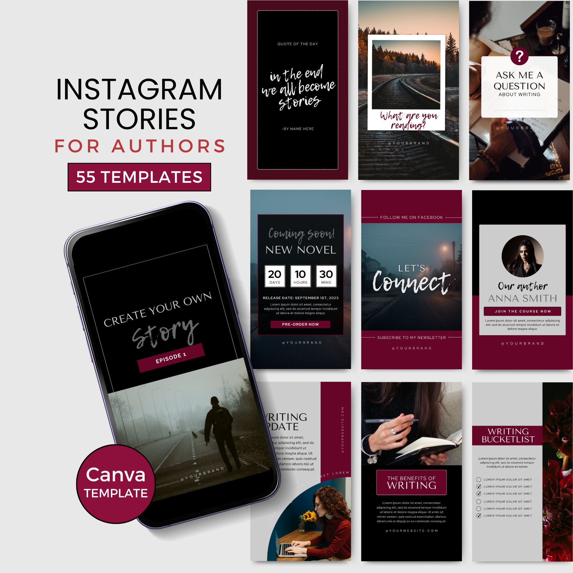 Author Instagram Posts Canva Template Writers Social Media Stories ...