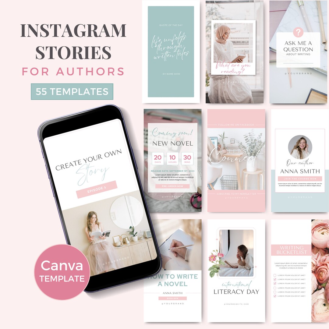 Author Instagram Posts Canva Template Writers Social Media Stories ...