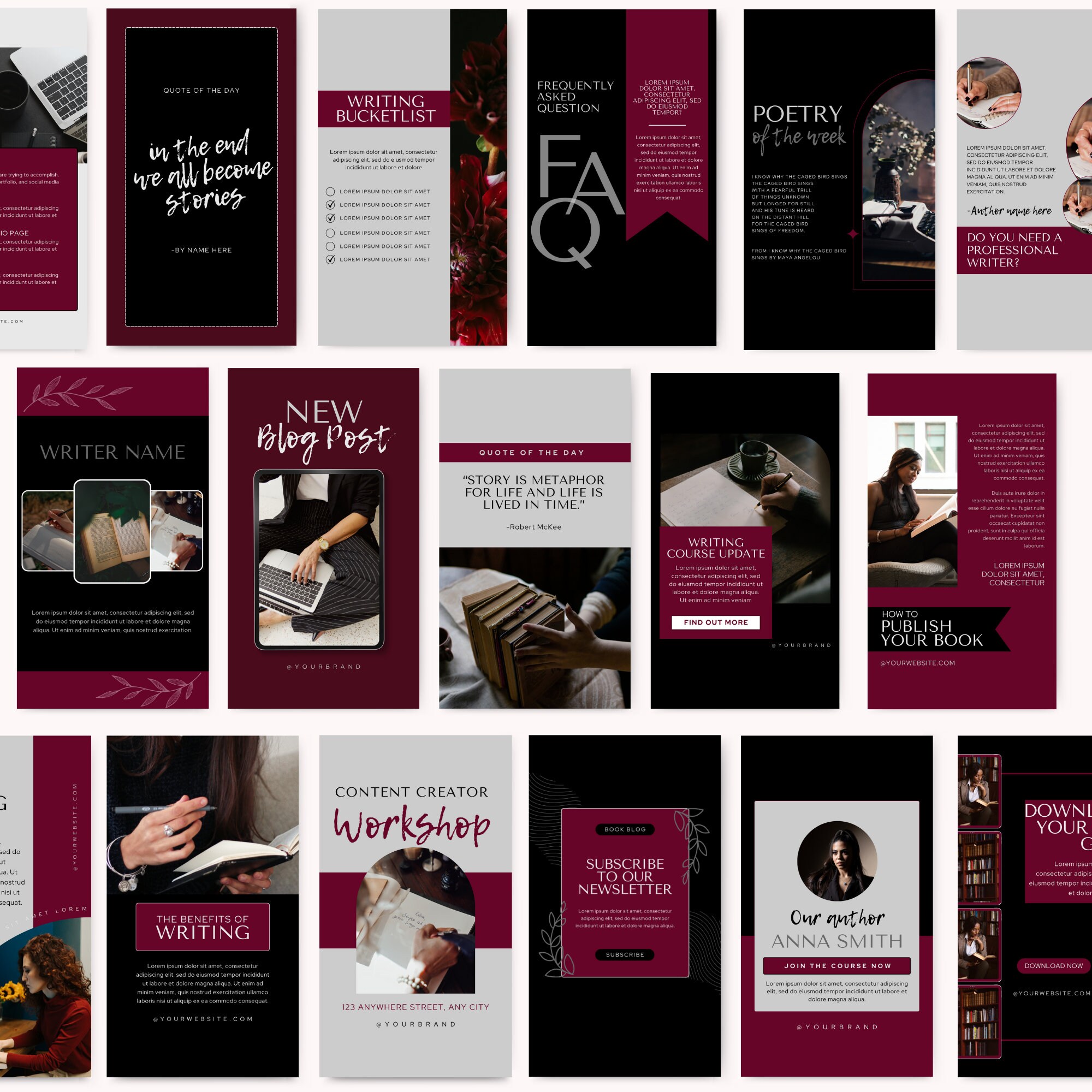 Author Instagram Posts Canva Template Writers Social Media Stories ...