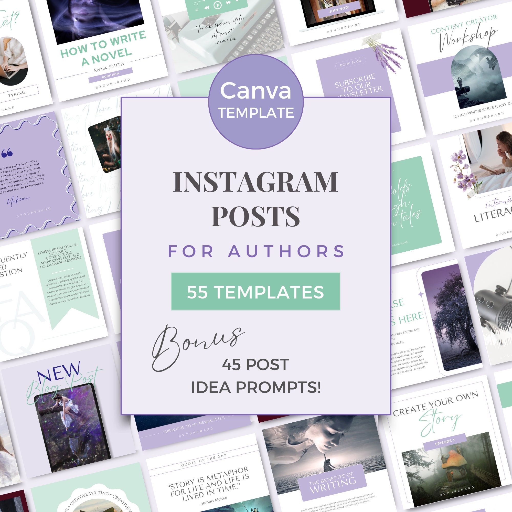 Author Instagram Posts Canva Template Writers Social Media Posts Author ...