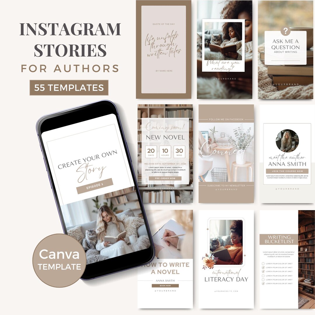 Author Instagram Posts Canva Template Writers Social Media Stories ...