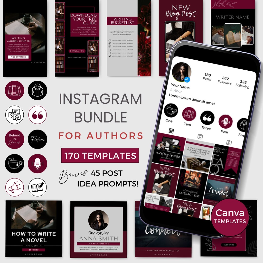 Author Instagram Posts Canva Template Writers Social Media Posts Author ...