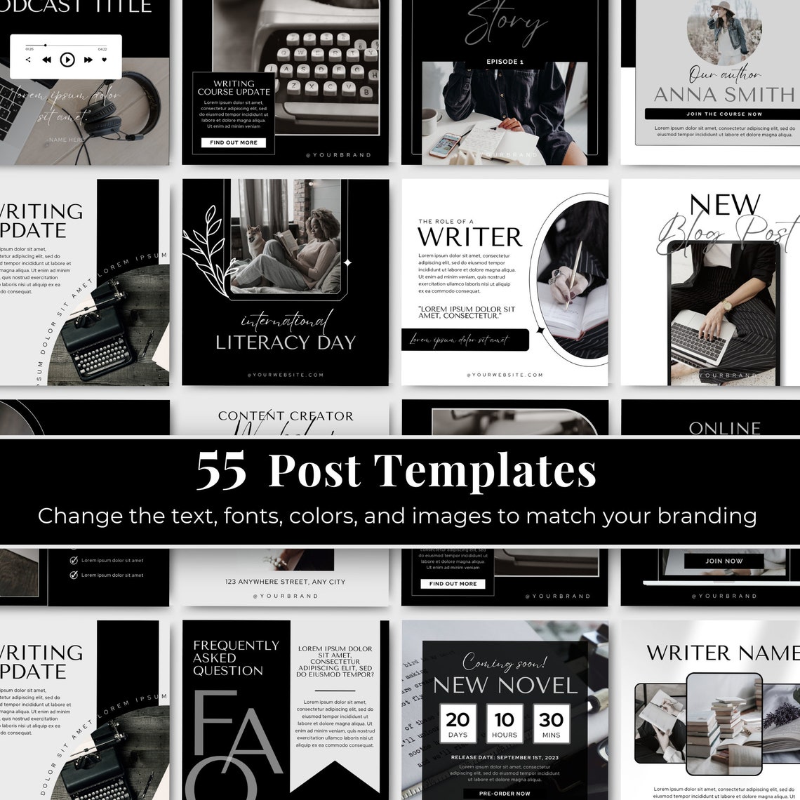 Author Instagram Posts Canva Template Writers Social Media Posts Author ...