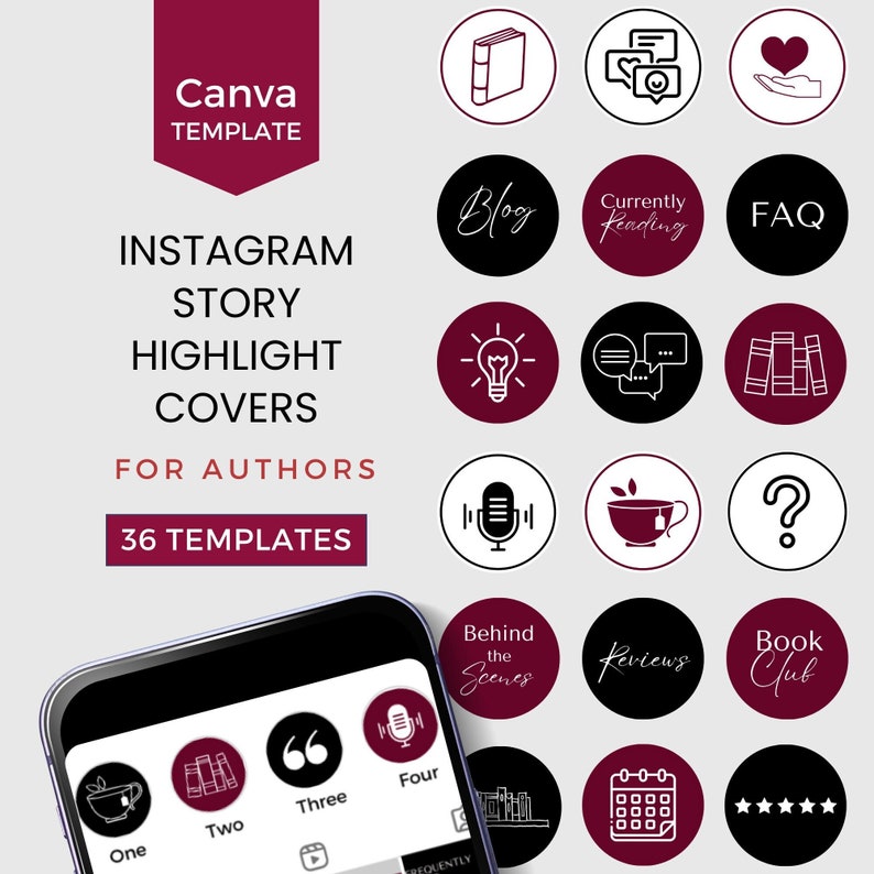 Instagram Highlight Covers Author Canva Template Writers Social Media ...