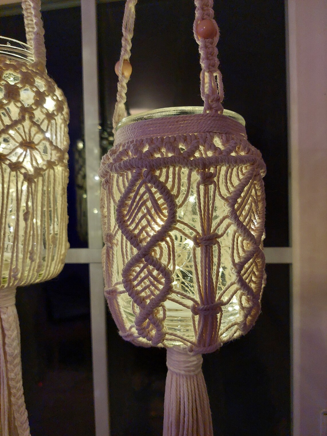 Vintage Boho Macrame Hanging Lantern/pendant Light - Etsy