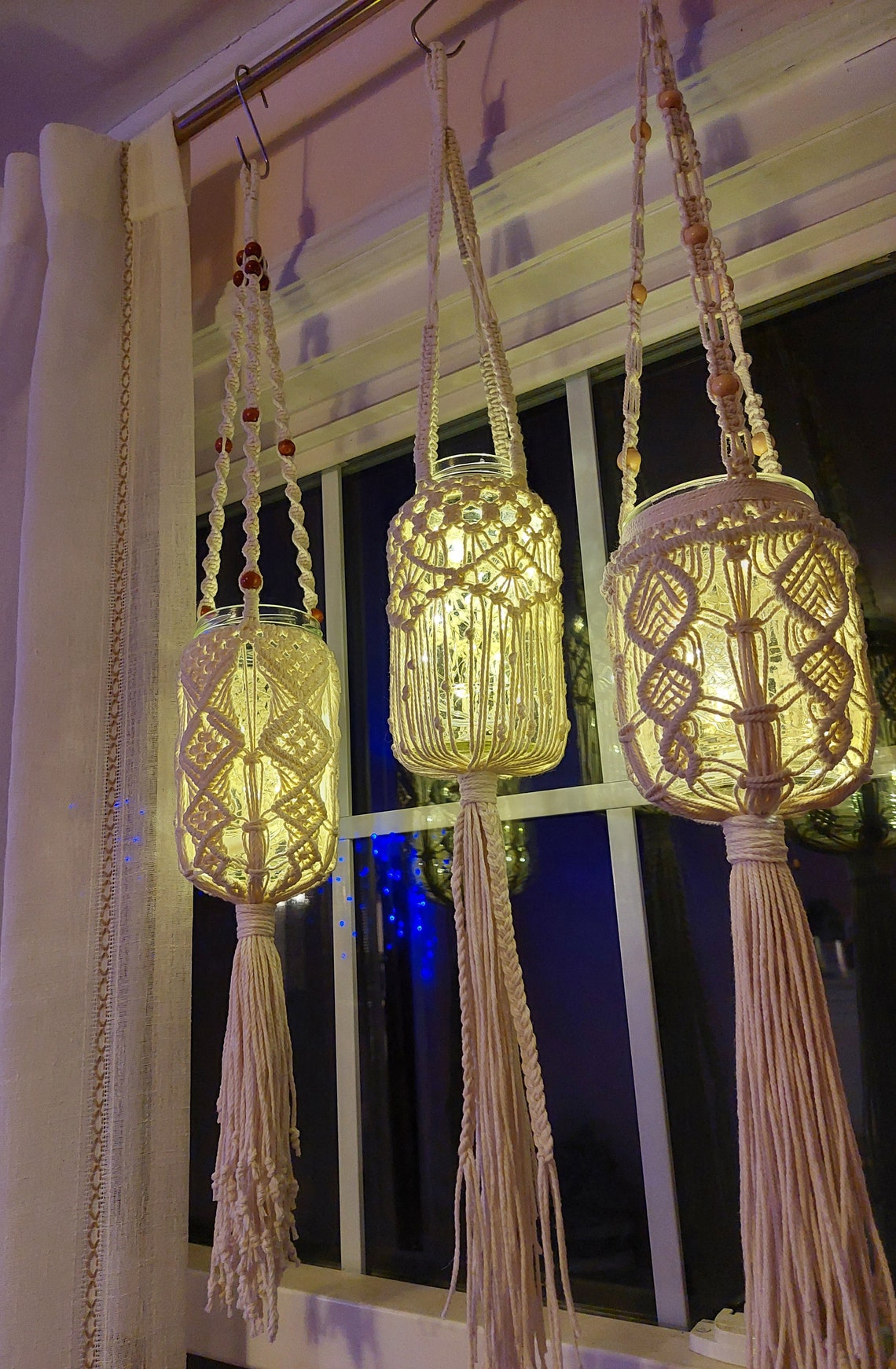 Vintage Boho Macrame Hanging Lantern/pendant Light - Etsy