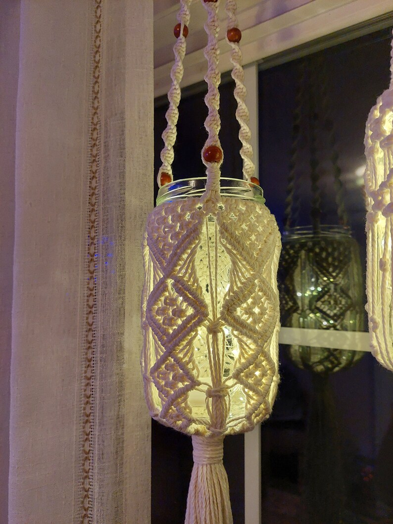 Vintage Boho Macrame Hanging Lantern/pendant Light - Etsy
