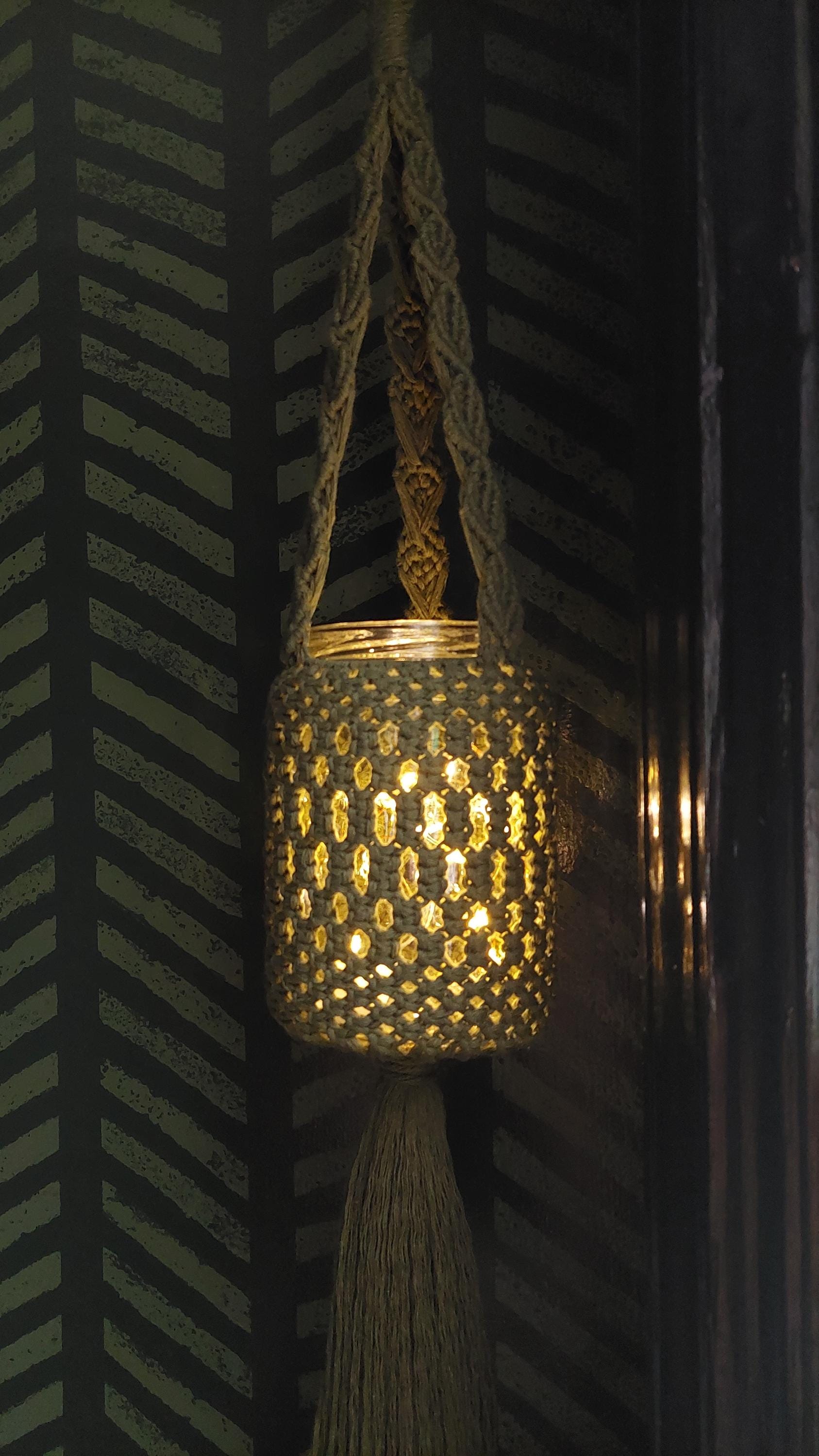 Vintage Boho Macrame Hanging Lantern/pendant Light, Intricate Detailed Design, Boho Lighting - Etsy
