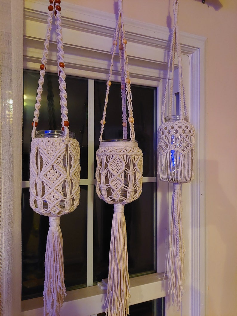 Vintage Boho Macrame Hanging Lantern/pendant Light - Etsy
