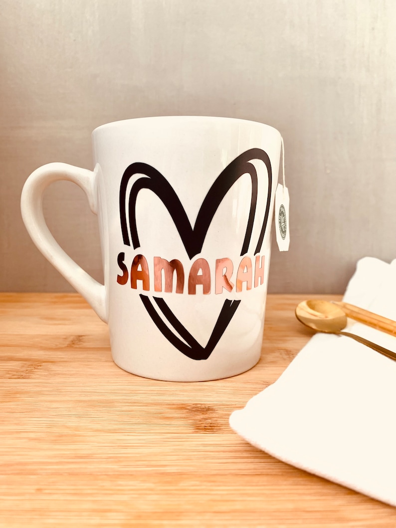 Personalized Coffee Mug - Custom Name Vinyl on Coffee Mug - Heart ...