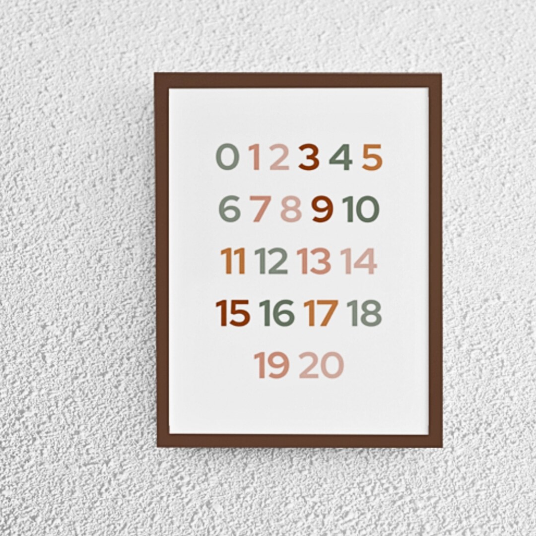 Numbers 0 20 Poster Earth Color Tones Counting Neutral - Etsy