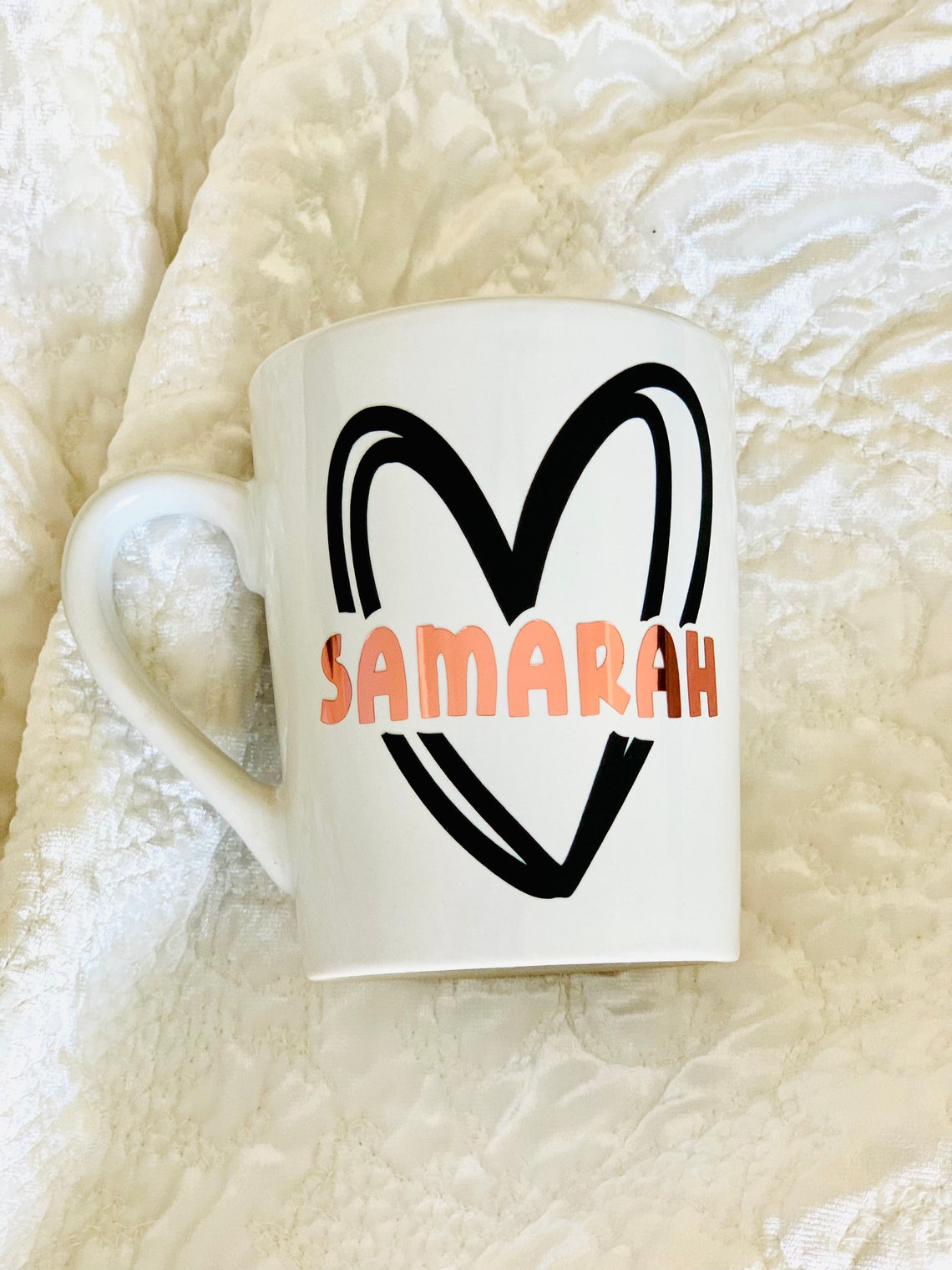 Personalized Coffee Mug - Custom Name Vinyl on Coffee Mug - Heart ...