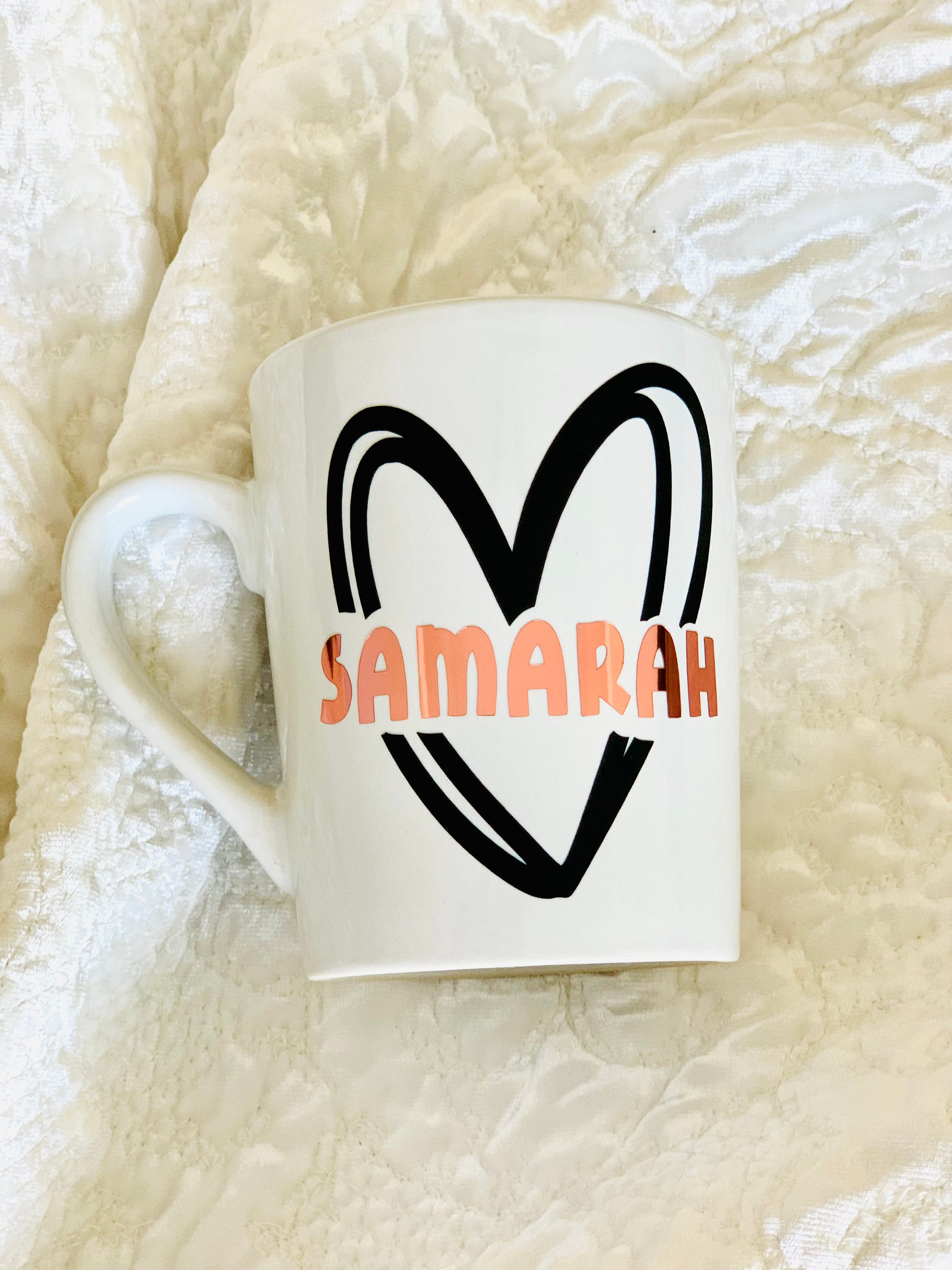 Personalized Coffee Mug - Custom Name Vinyl on Coffee Mug - Heart ...