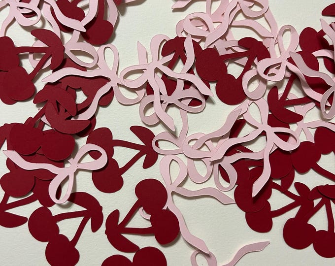 50 Cherry and Bows Confetti, She’s the Cherry on Top, Coquette Confetti ...