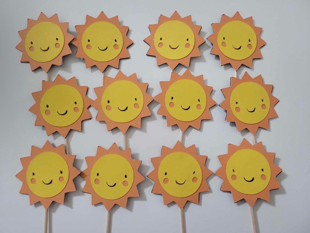Smiling Sun Cupcake Toppers, Birthday Party Decoration, Sun Theme ...