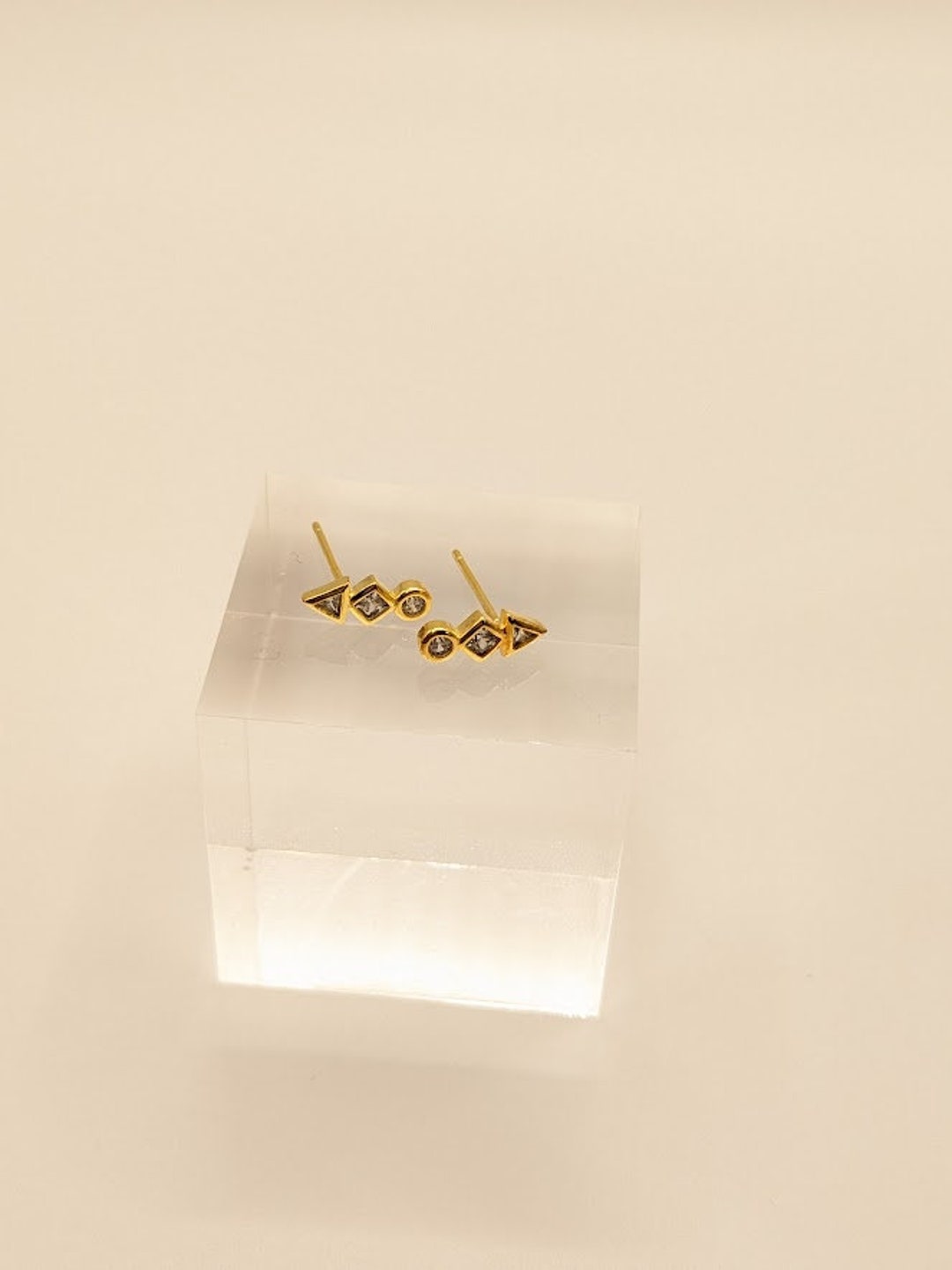 Teeny Tiny CZ Circle Square Triangle Row Gold Plated Studs - Etsy