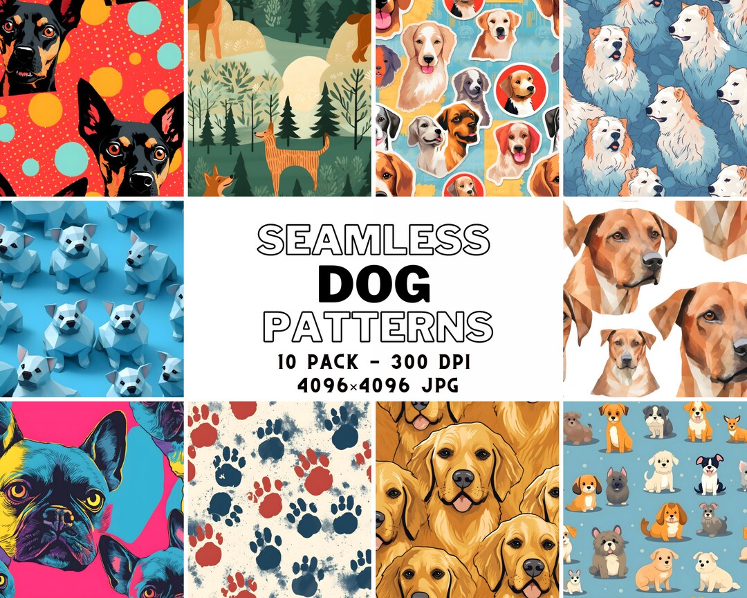 10 Unique Seamless Digital Dog Patterns: High-resolution JPG, Instant ...