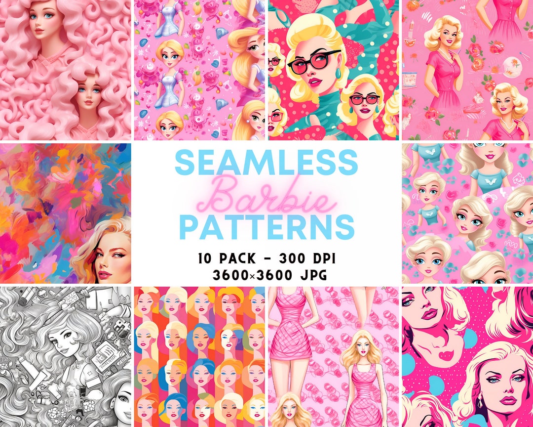 10 Unique Seamless Digital Barbie Patterns: High-resolution JPG ...