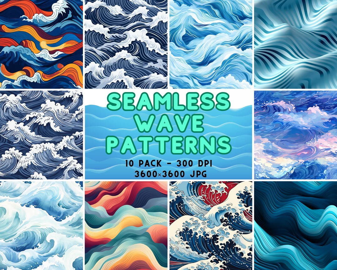 10 Unique Seamless Ocean Wave Patterns: High-resolution JPG, Instant ...