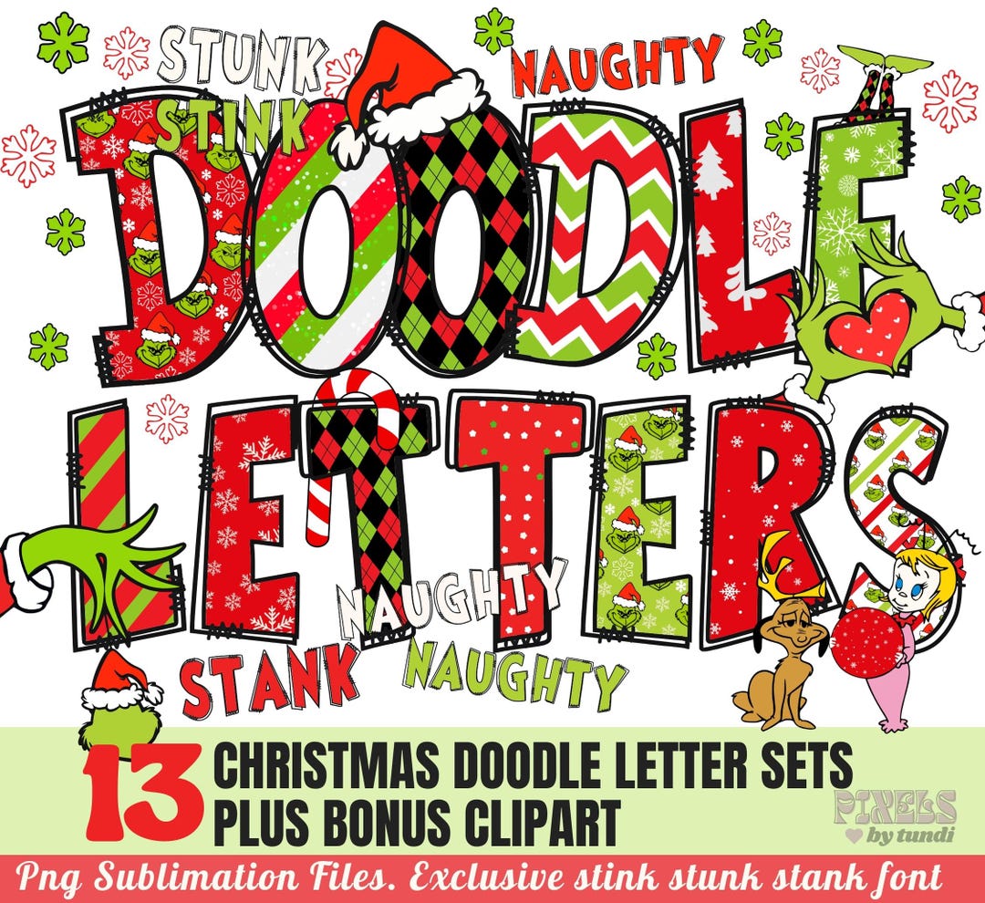 Christmas Doodle Letters Clip Art PNG Files, Christmas Sublimation ...