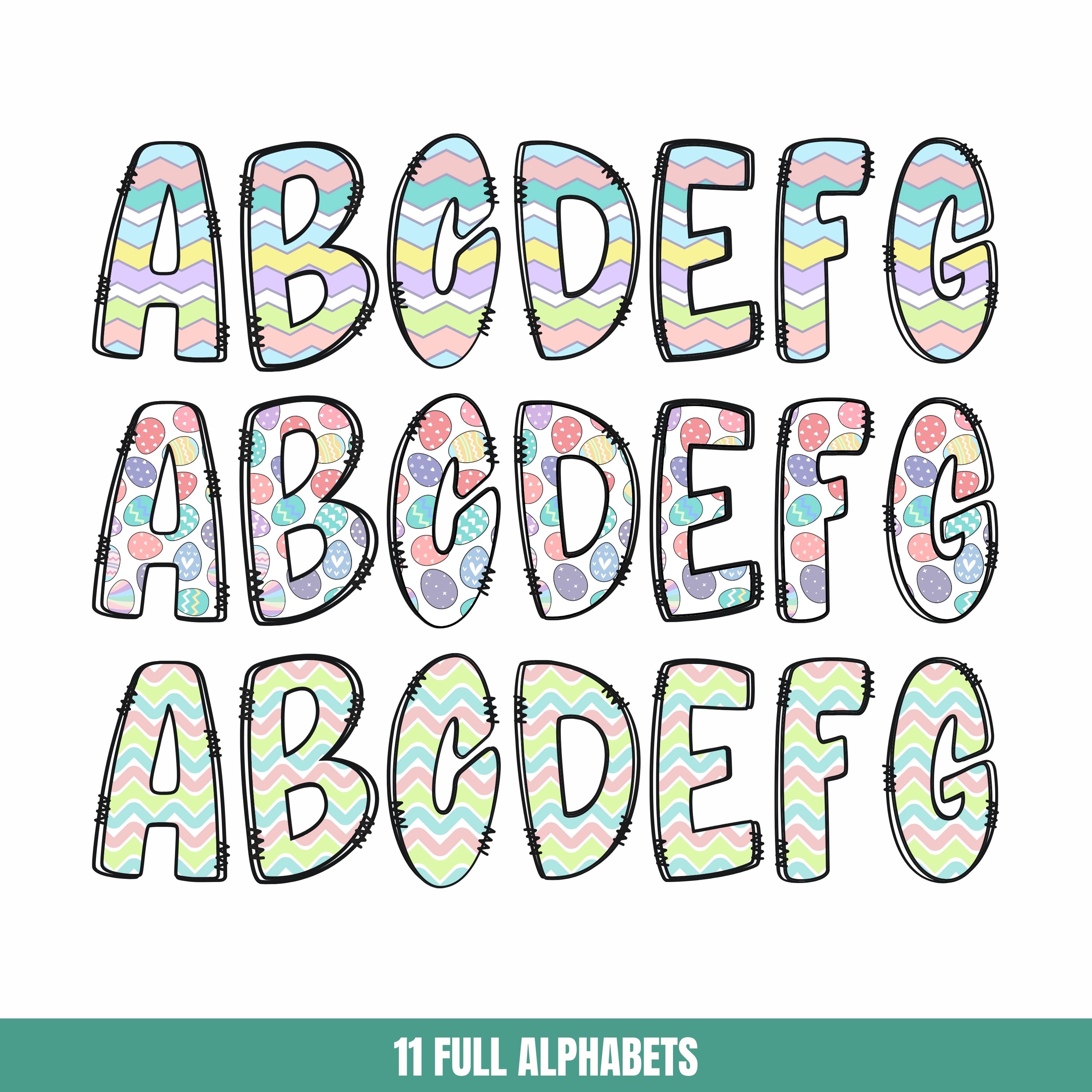 Easter Doodle Alphabet PNG Bundle: Pastel Letters & Clipart (digital ...