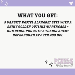 Pastel Glitter Varsity Letter Set: PNG Alphabet, Numbers (canva ...