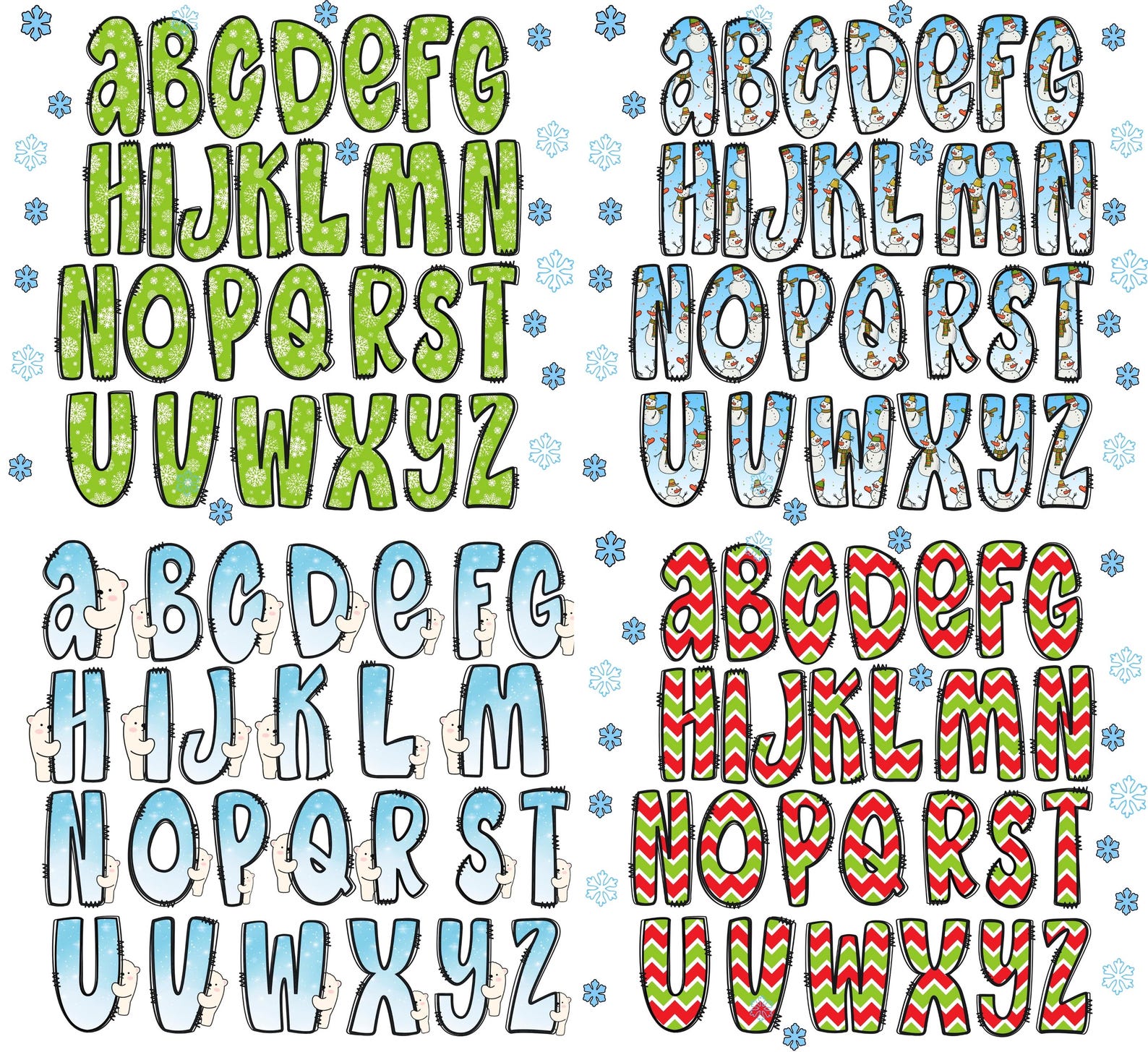 Christmas Doodle Letters Clip Art PNG Files, Doodle Alpha Set Bundle - Etsy
