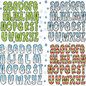 Christmas Doodle Letters Clip Art PNG Files, Doodle Alpha Set Bundle - Etsy