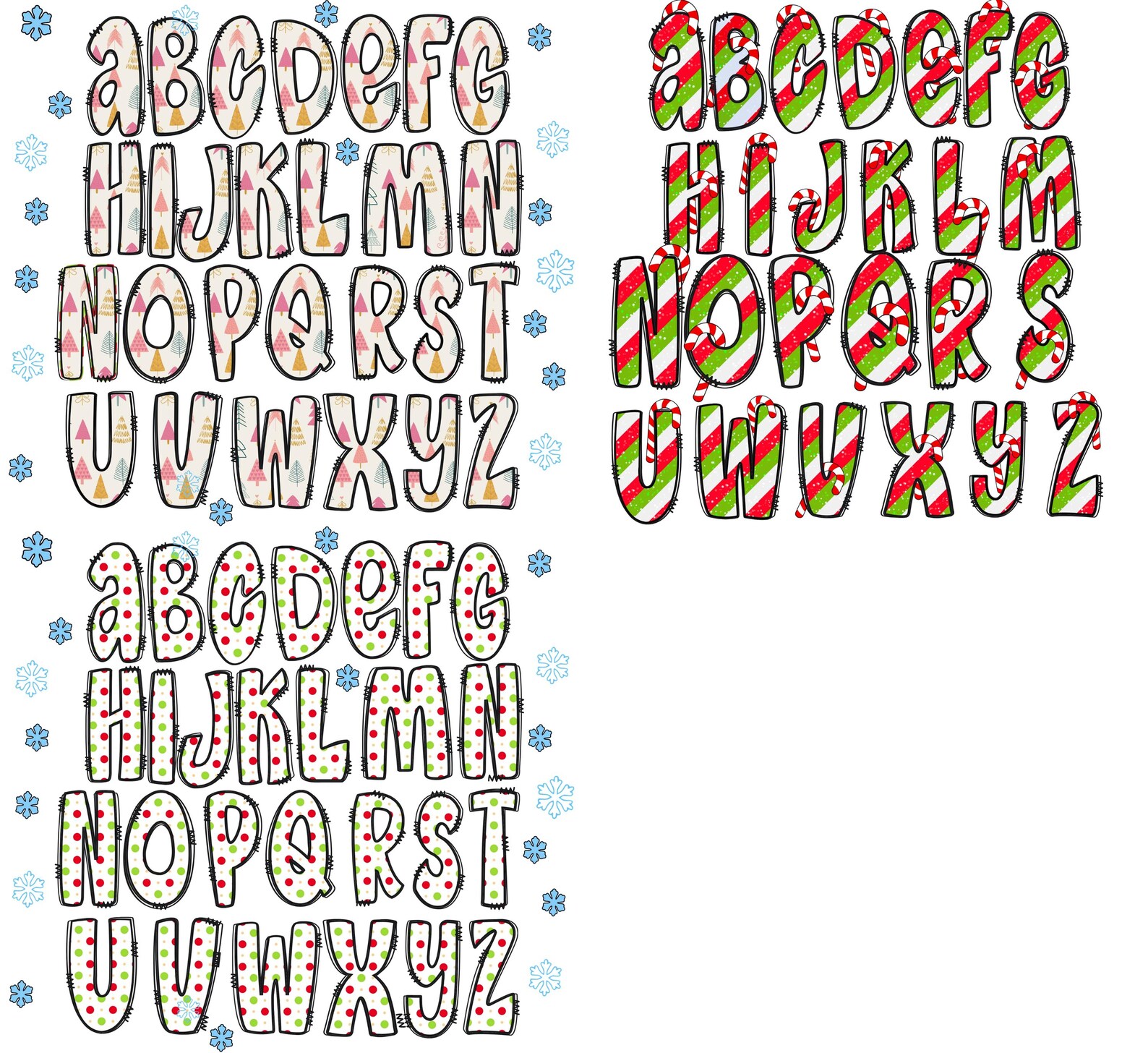 Christmas Doodle Letters Clip Art PNG Files, Doodle Alpha Set Bundle - Etsy