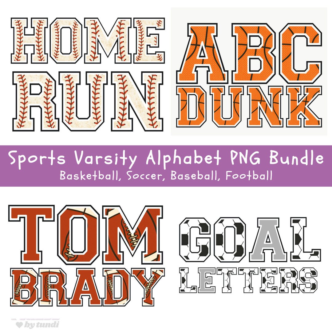 Sports Varsity Letters PNG Bundle: Hand-drawn Alphabet Set (digital ...